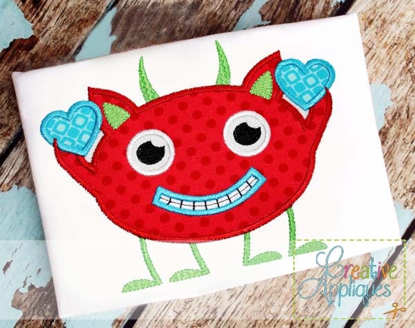 Valentine Heart Love Monster Digital Machine Embroidery Applique Design ...