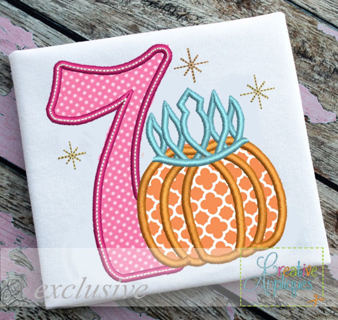 Pumpkin Princess Crown Number 7 Digital Machine Embroidery Applique ...
