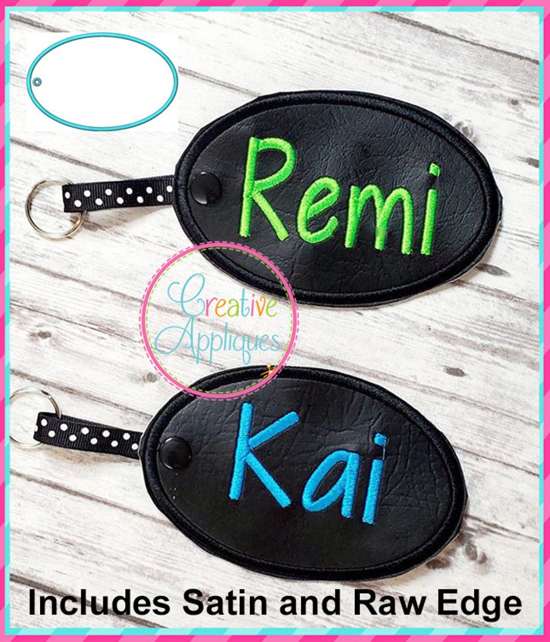 In the Hoop Oval Vertical Tag Machine Embroidery Design 4 Sizes ...