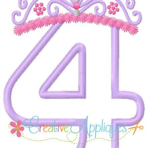 Princess Crown Birthday Number 4 Machine Embroidery Applique Design 4 ...