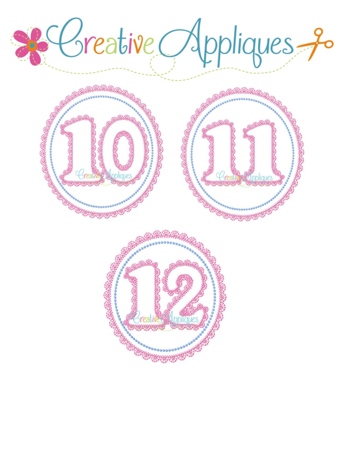 Lace Stitch Birthday Number Set 1 Through 12 Machine | Etsy