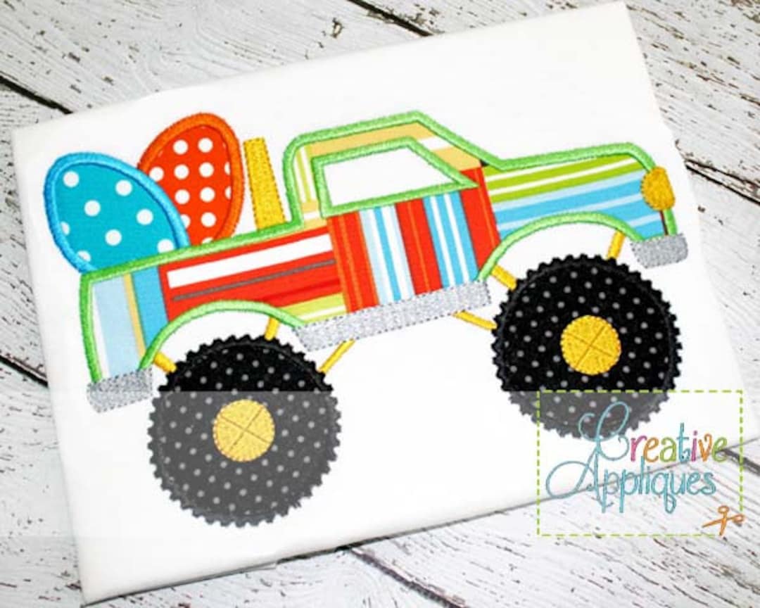 Easter Monster Truck With Eggs Digital Machine Embroidery Applique ...