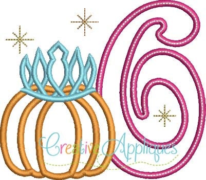 Pumpkin Princess Crown Number 6 Digital Machine Embroidery Applique ...