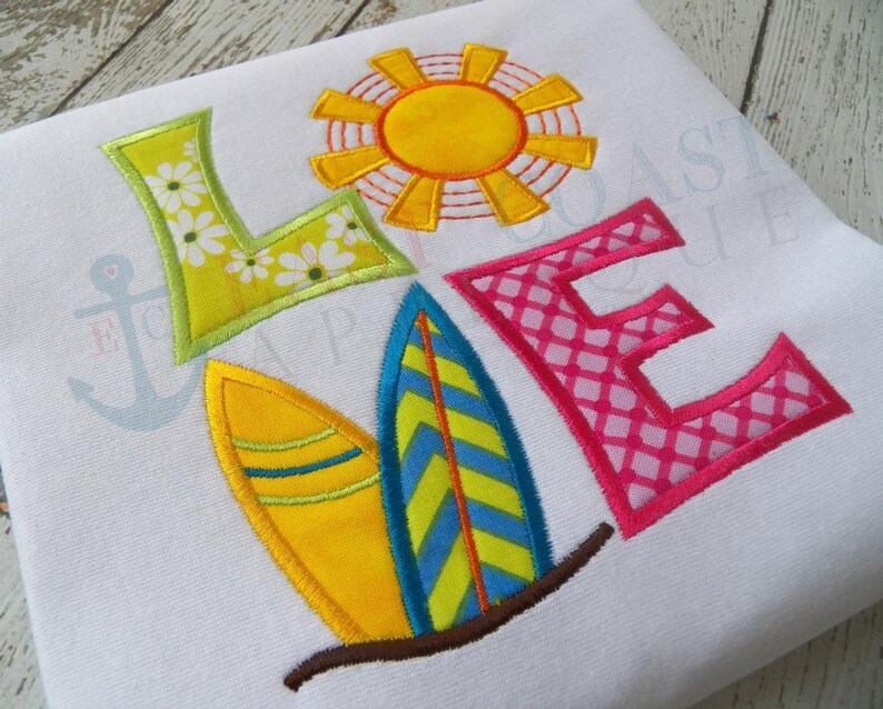 Love Surf Applique Machine Embroidery Design, Applique Design, Surfing ...