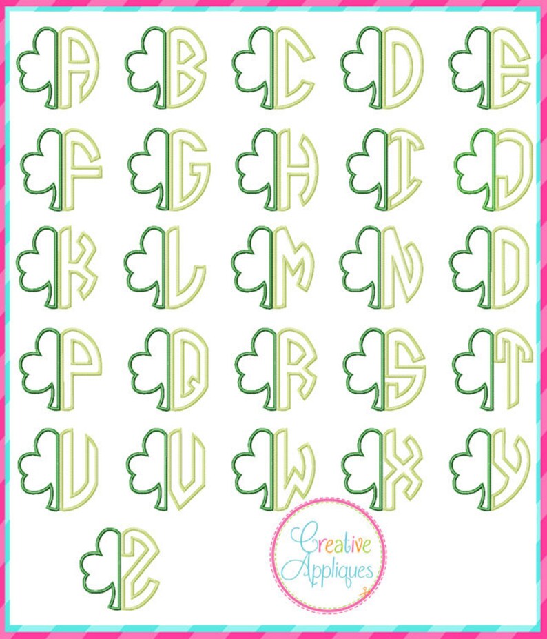 Shamrock Applique Alphabet Letter Set A-Z Machine Embroidery Design 5 ...