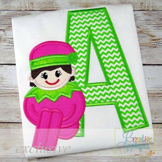 Sitting Elf Girl Alphabet Letter Set A-Z Applique Digital | Etsy