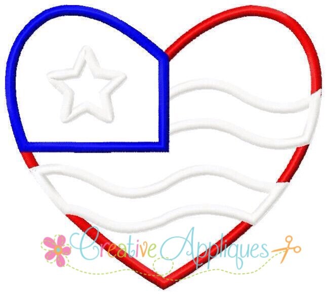 Patriotic Heart Flag With Star Machine Embroidery Applique Digital ...