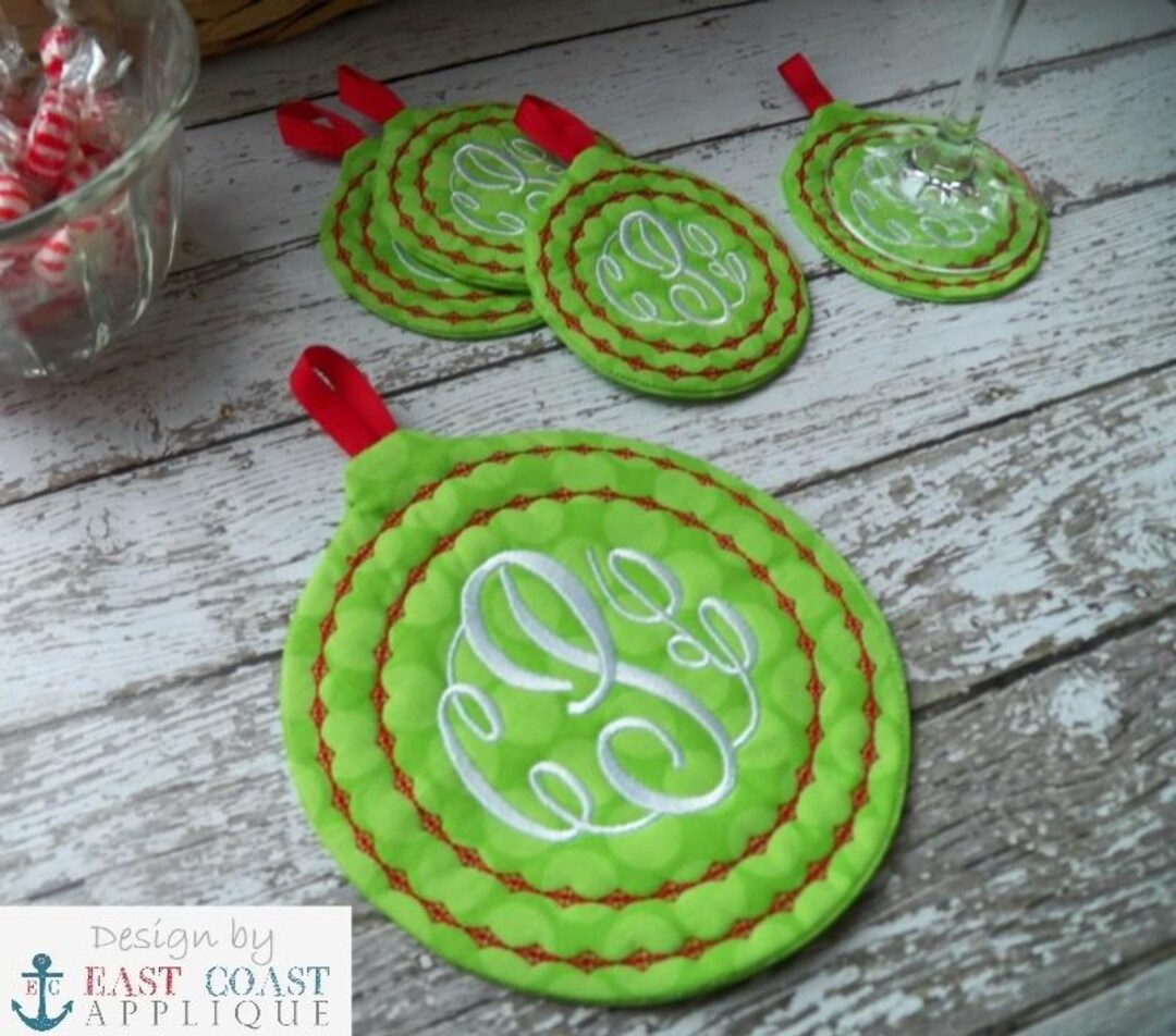 Ornament Coaster and Mug Rug in the Hoop Machine Embroidery Design, in ...