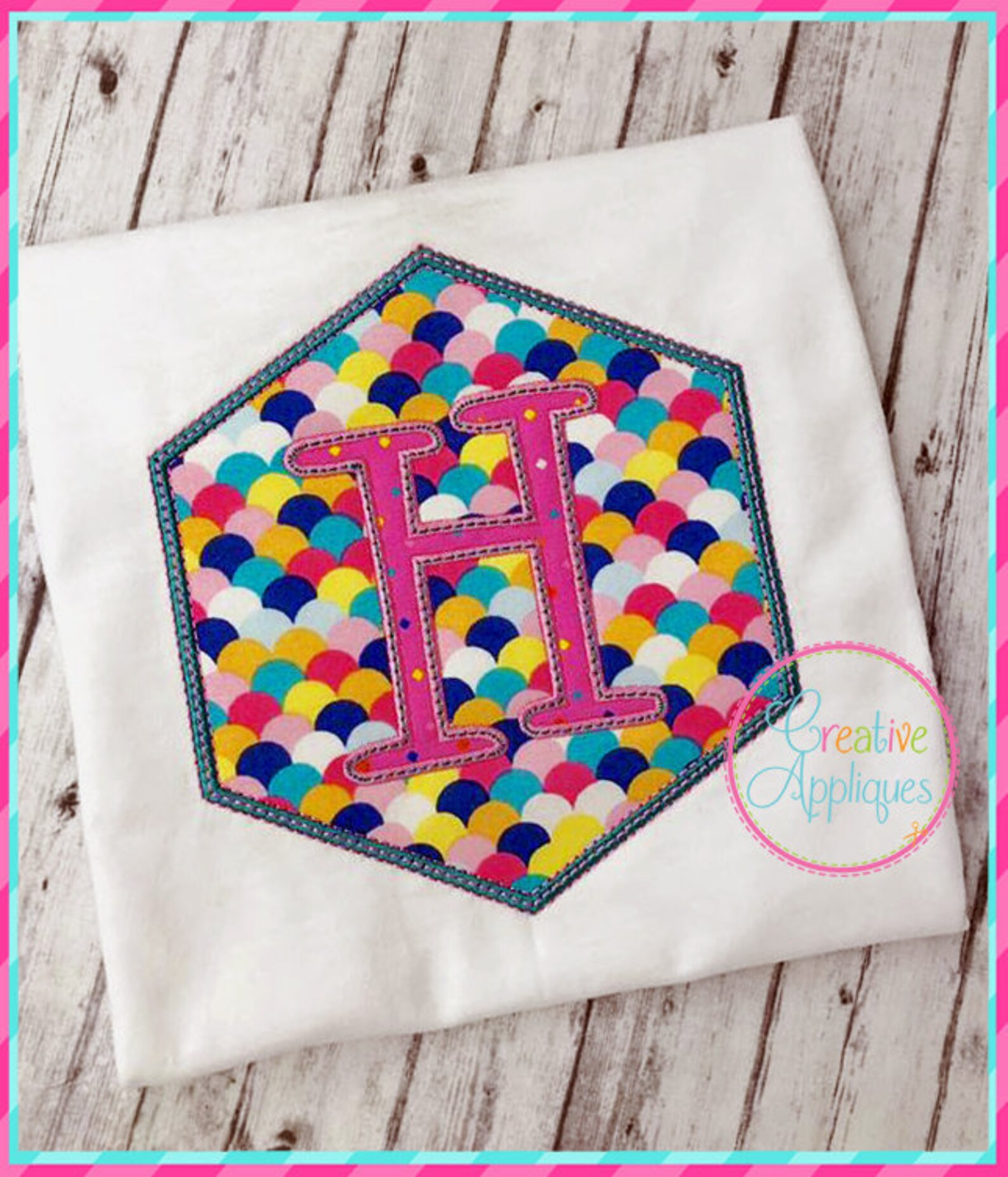 Hexagon Frame Patch Digital Machine Embroidery Applique Design - Etsy