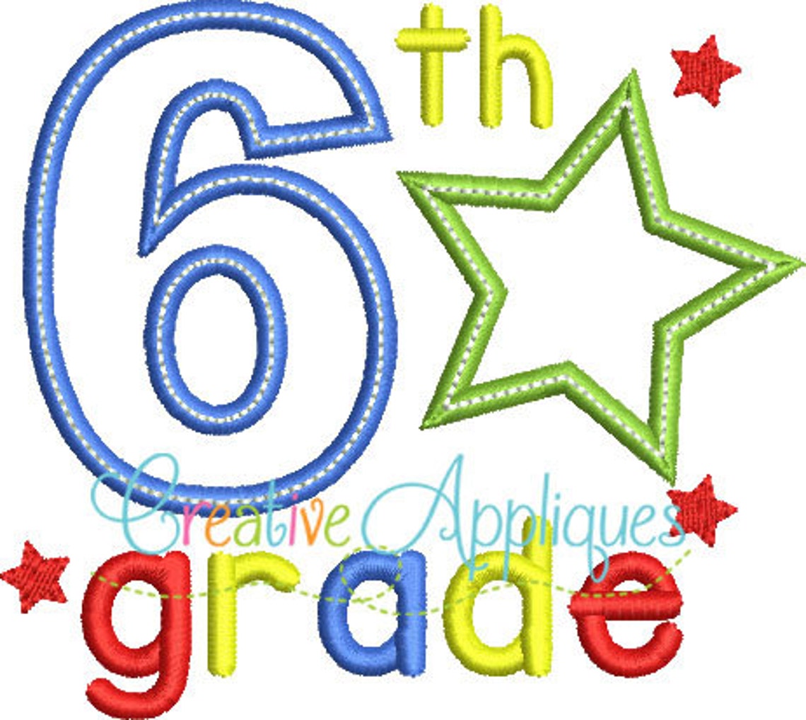 6th Sixth Grade Star Digital Machine Embroidery Applique | Etsy