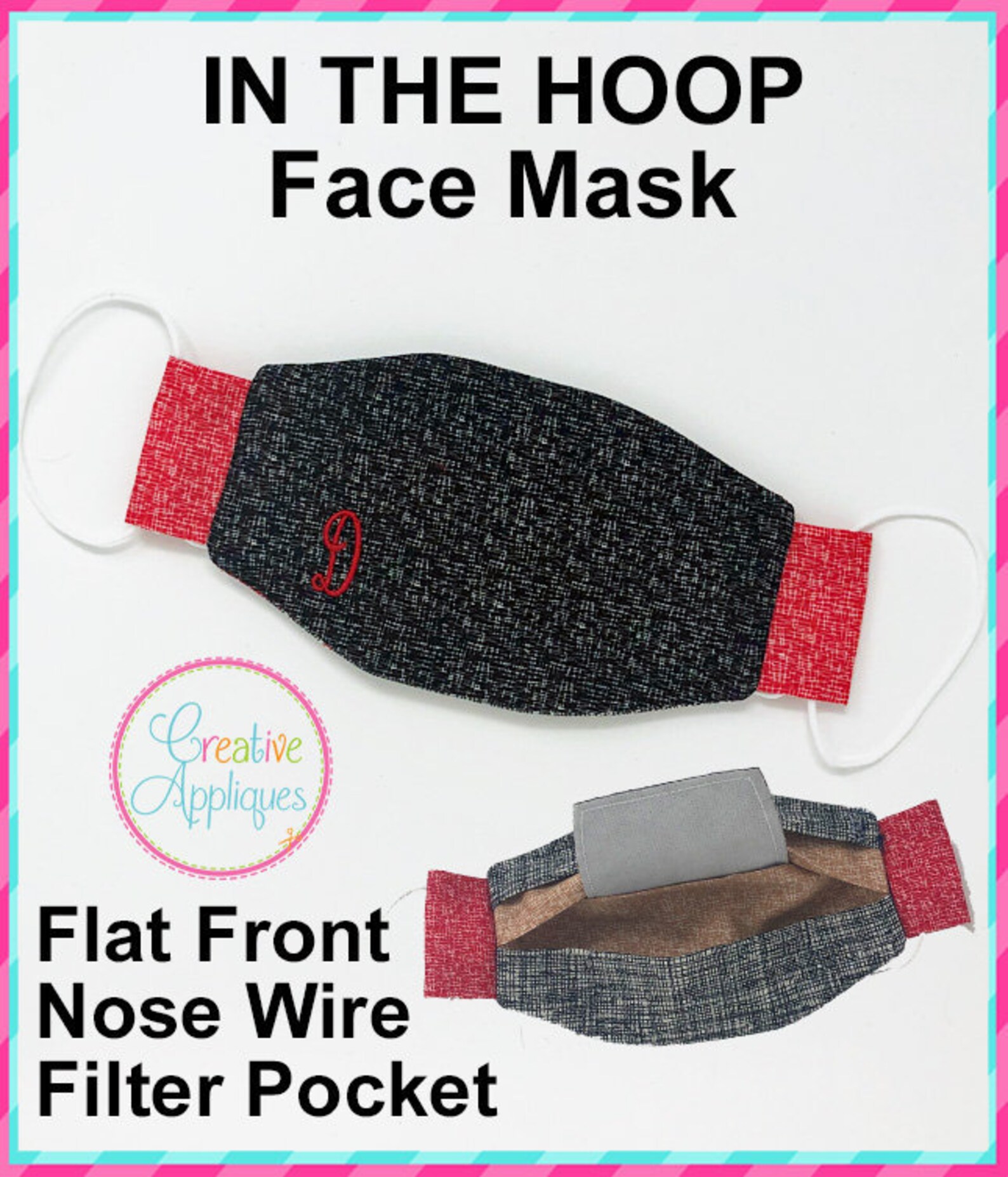 In the Hoop Face Mask Digital Machine Embroidery Design Flat | Etsy