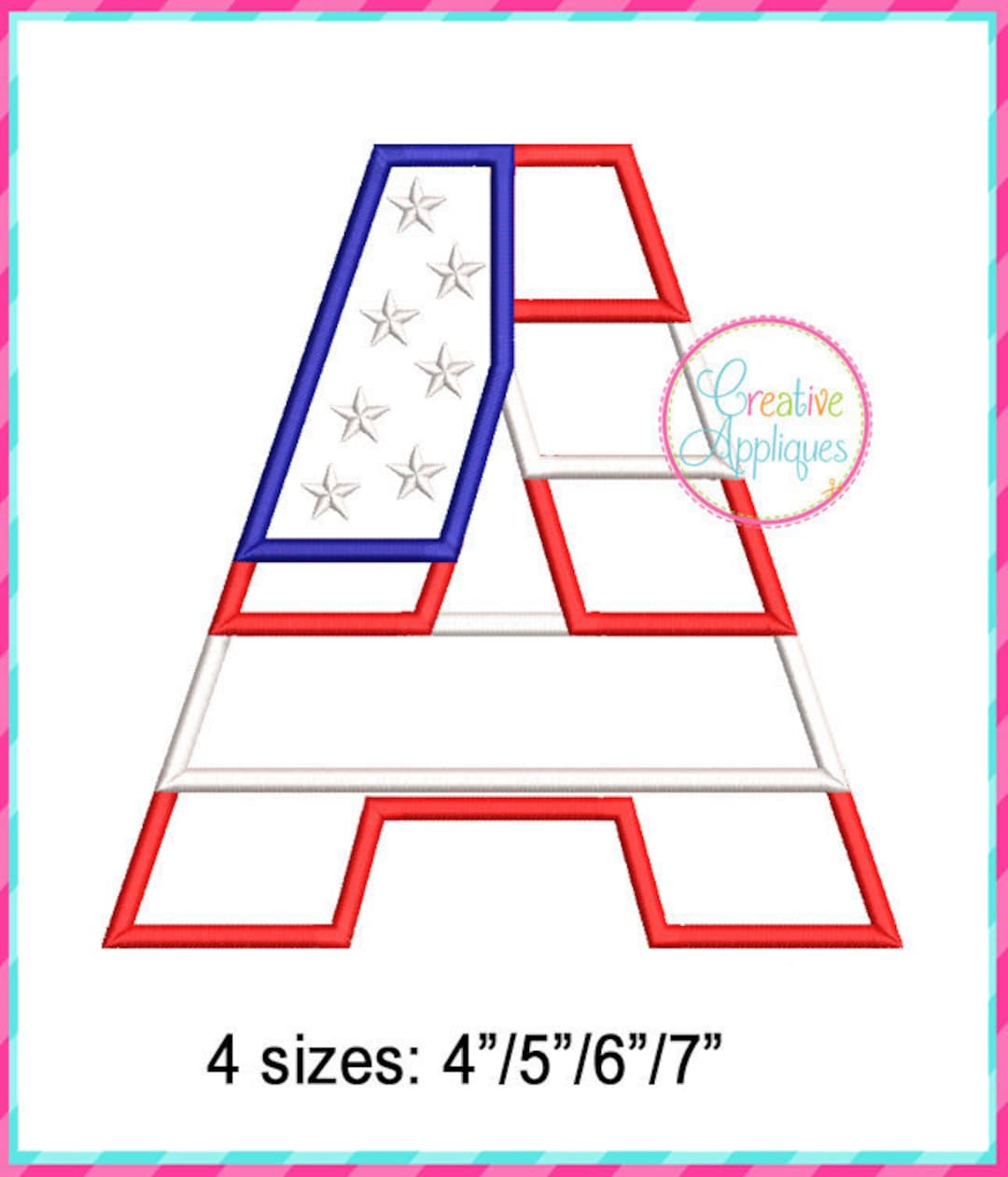 Stars Stripes Applique Alphabet Letter Set A-Z Machine Embroidery ...