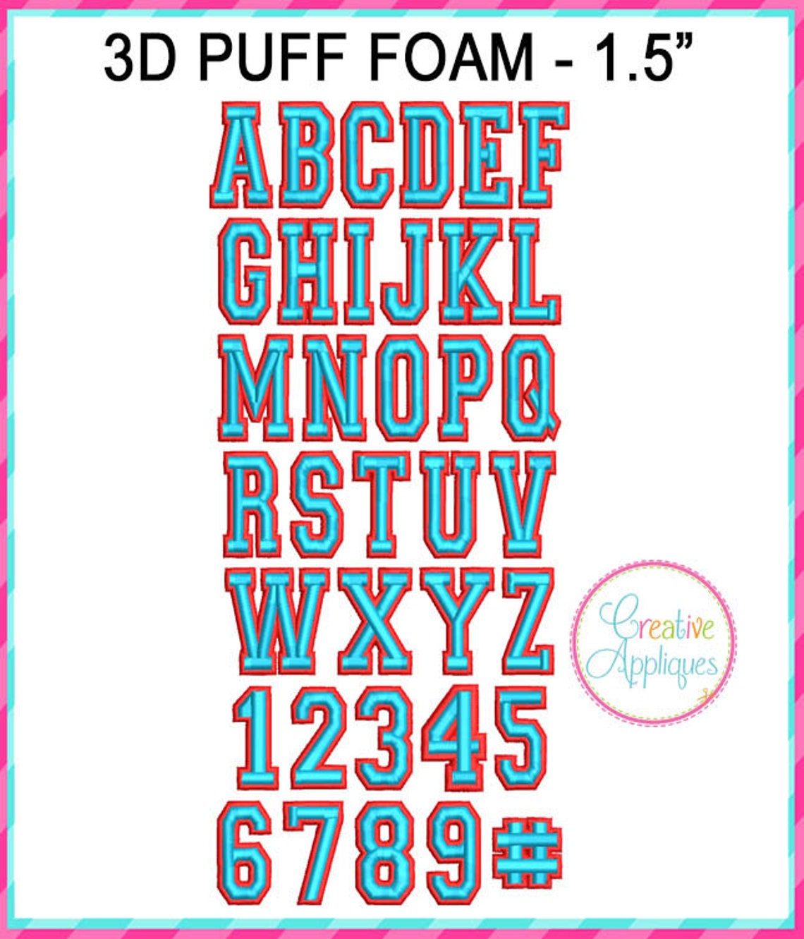 3D Puff Foam Varsity 2 Color Embroidery Font Machine - Etsy