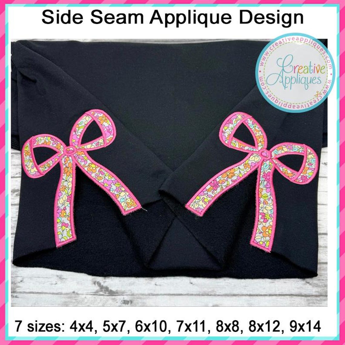 Big Bow Side Seam Applique Machine Embroidery Design, Bow Shirt Side ...