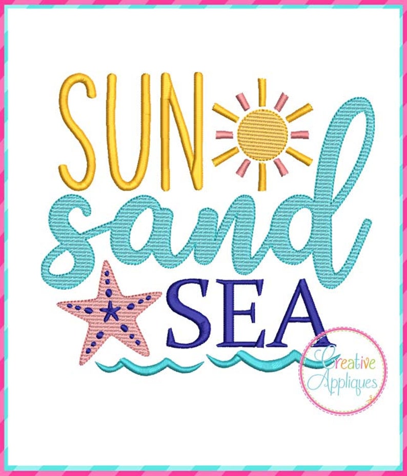 Sun Sand Sea Digital Machine Embroidery Design 4 Sizes, Beach ...