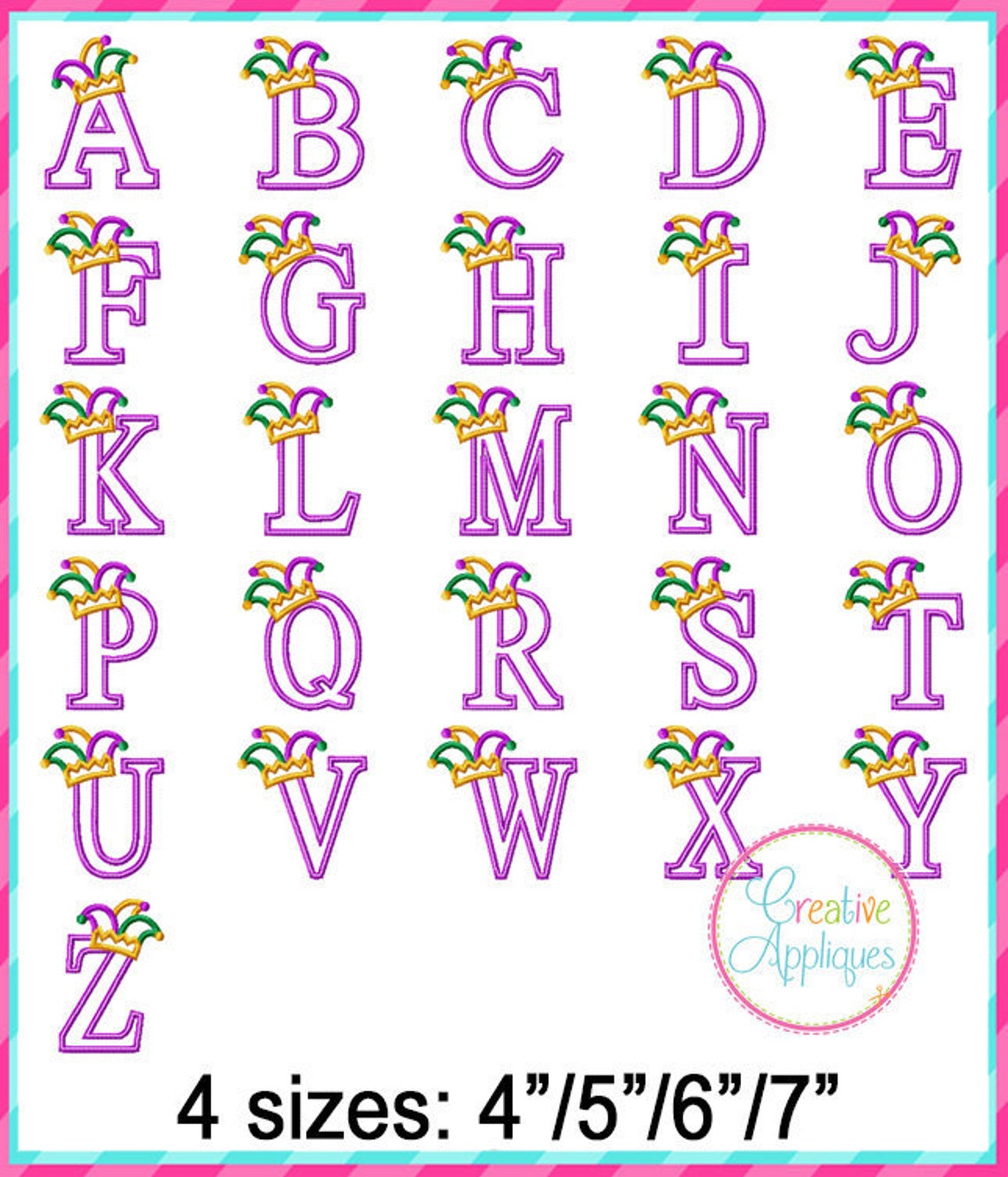 Jester Hat Alphabet Applique Machine Embroidery Design 4 | Etsy