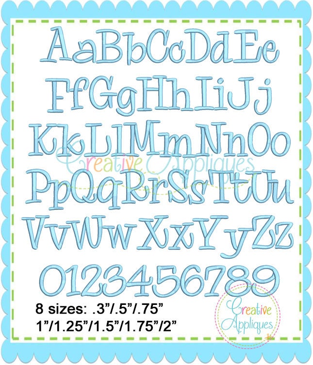 8 SIZES Recess Embroidery Font Alphabet Font Digital | Etsy