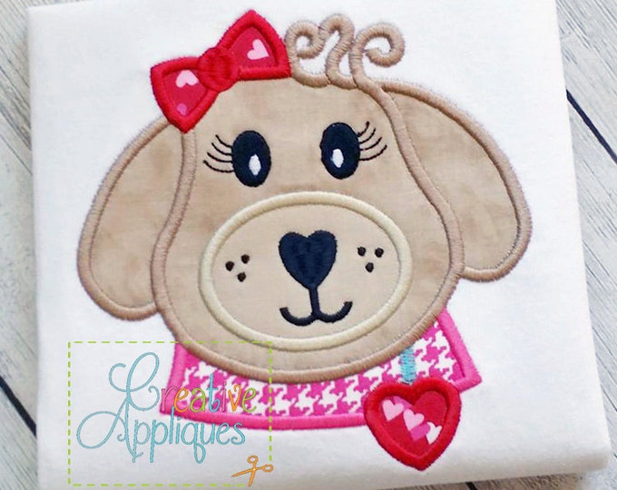 Girl Puppy Dog Valentine Digital Machine Embroidery Applique - Etsy