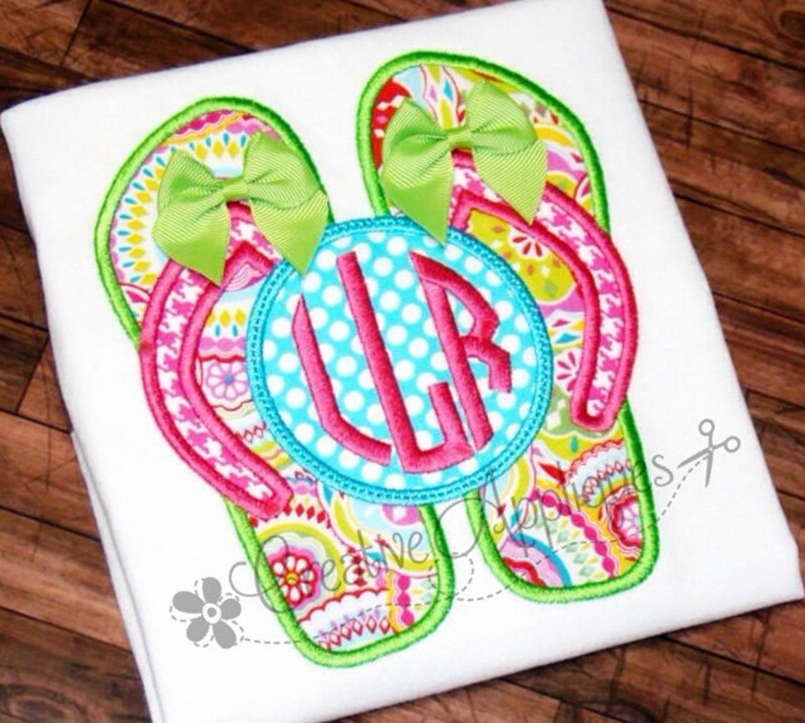 Flip Flop Monogram Machine Embroidery Applique Design 4 Sizes Natural ...