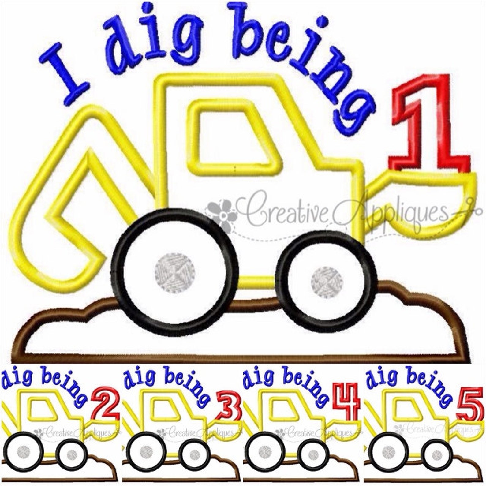 Digger Backhoe Excavator Birthday Set Numbers 1-5 Digital Machine ...