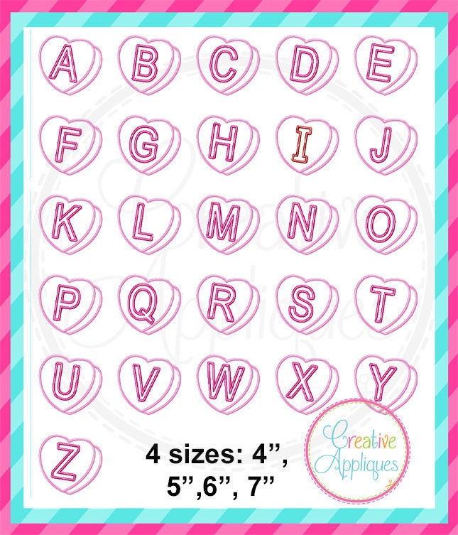 Candy Heart Applique Alphabet Letter Set A-Z Machine | Etsy