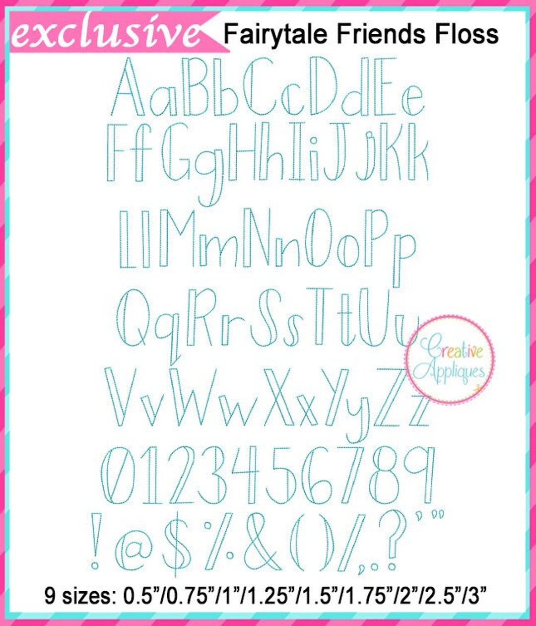 EXCLUSIVE Fairytale Friends Floss Machine Embroidery Font, 9 Sizes ...