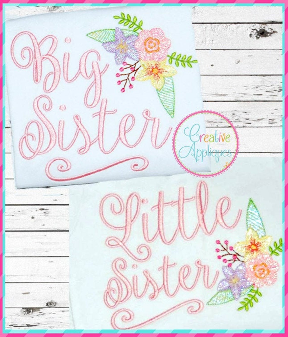 4 SIZES Sister Sibling Set Digital Machine Embroidery Design, Little ...