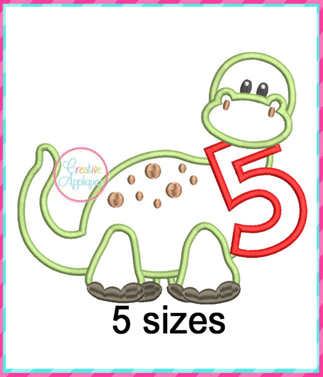Dinosaur 5 Number Applique Digital Machine Embroidery Applique Design 4 ...