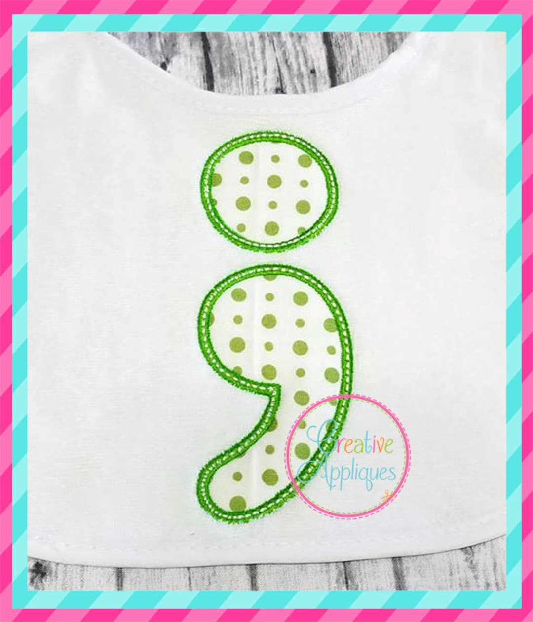 Semi Colon Applique Digital Machine Embroidery Applique Design 11 Sizes ...