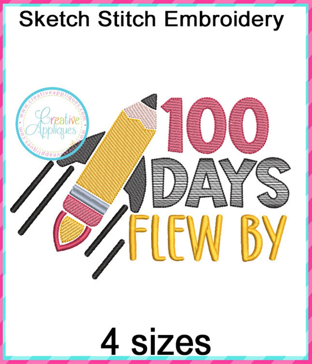 100 Days Flew by Sketch Stitch Embroidery Machine Design 5 Sizes, 100 ...