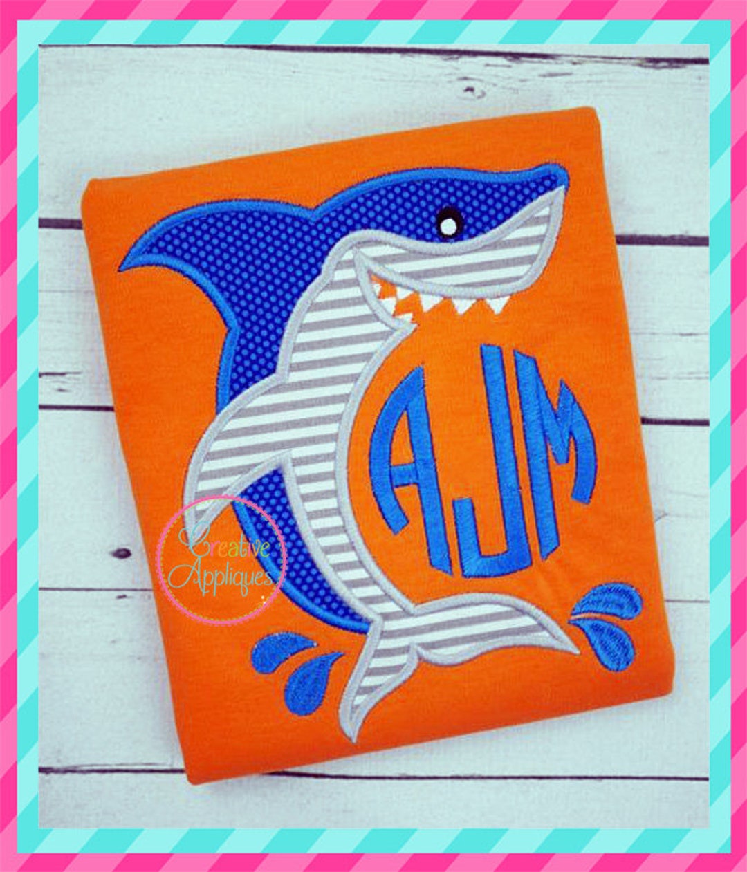 Shark Monogram Digital Machine Embroidery Applique Design 4 Sizes ...