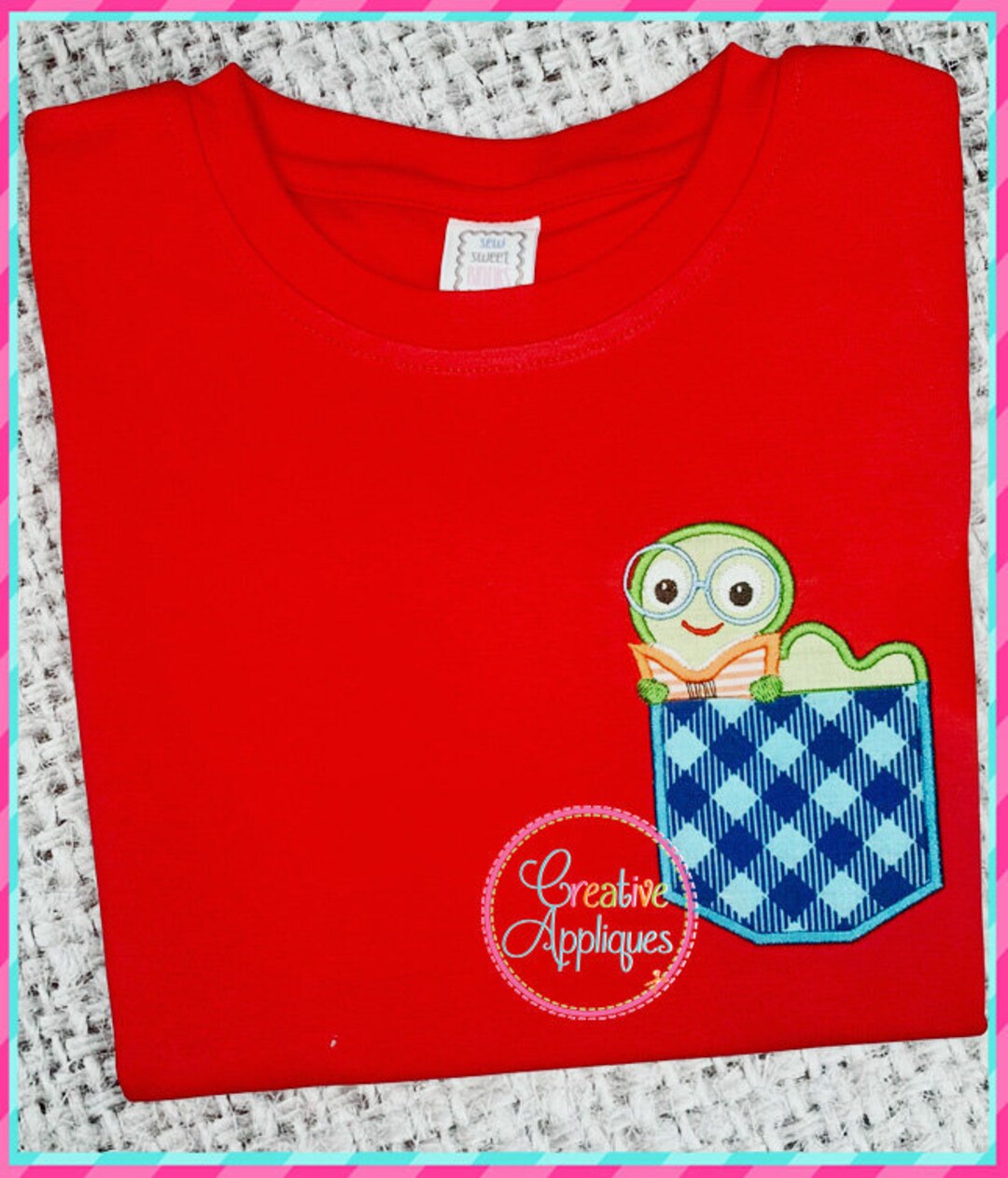 Bookworm Pocket Applique Machine Embroidery Design 9 Sizes, in the Hoop ...