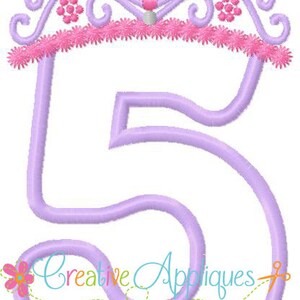 Princess Crown Birthday Number 5 Machine Embroidery Applique Design 4 ...