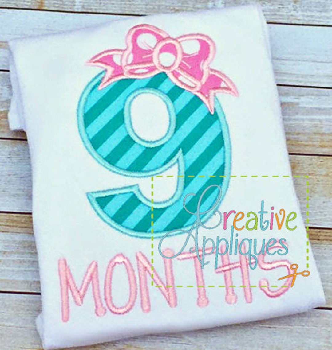 Bow Number 9 Nine Ninth Birthday Applique Digital Machine Embroidery ...