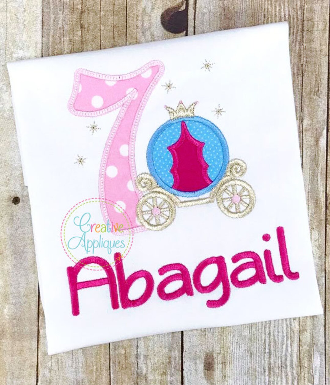 7th Seven 7 Birthday Princess Carriage Applique Machine Embroidery ...