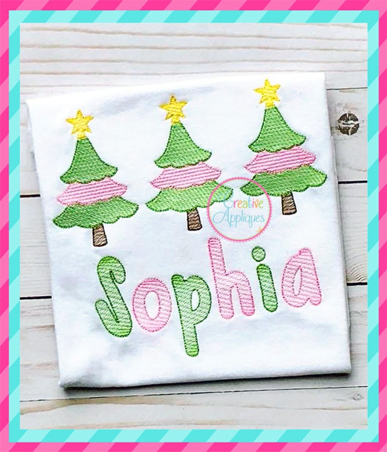 Sketch Stitch Christmas Tree Trio Digital Machine Embroidery - Etsy