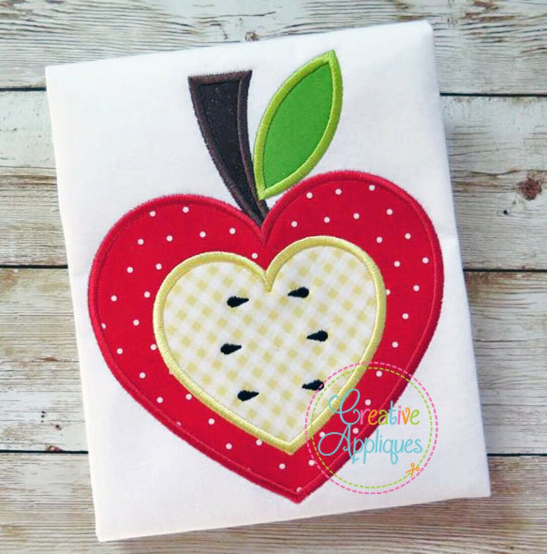 Apple Heart Digital Machine Embroidery Applique Design 4 Sizes - Etsy