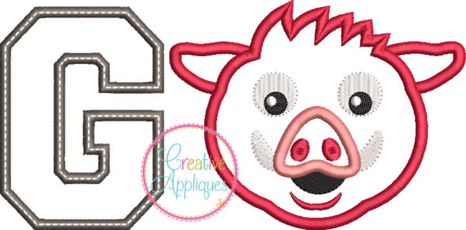Go Hog Applique Digital Machine Embroidery Design 4 Sizes, Hog Applique ...