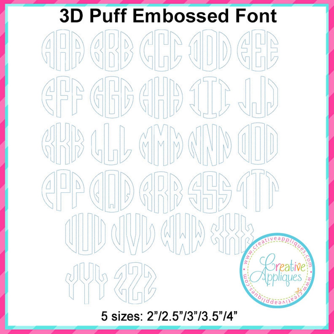 EMBOSSED Circle Monogram 3D Puff Foam Embroidery Font Machine ...