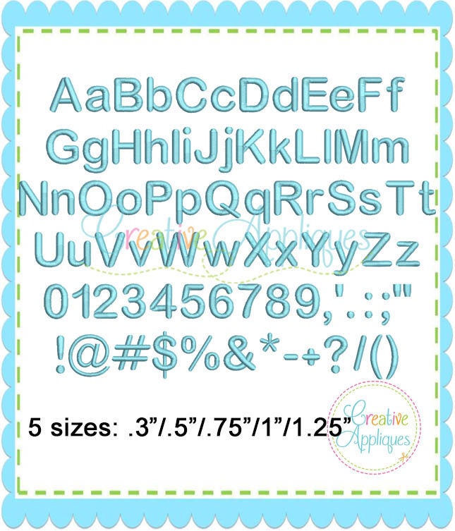 5 SIZES!!! Basic Embroidery Alphabet Font Digital Machine Embroidery 5 ...