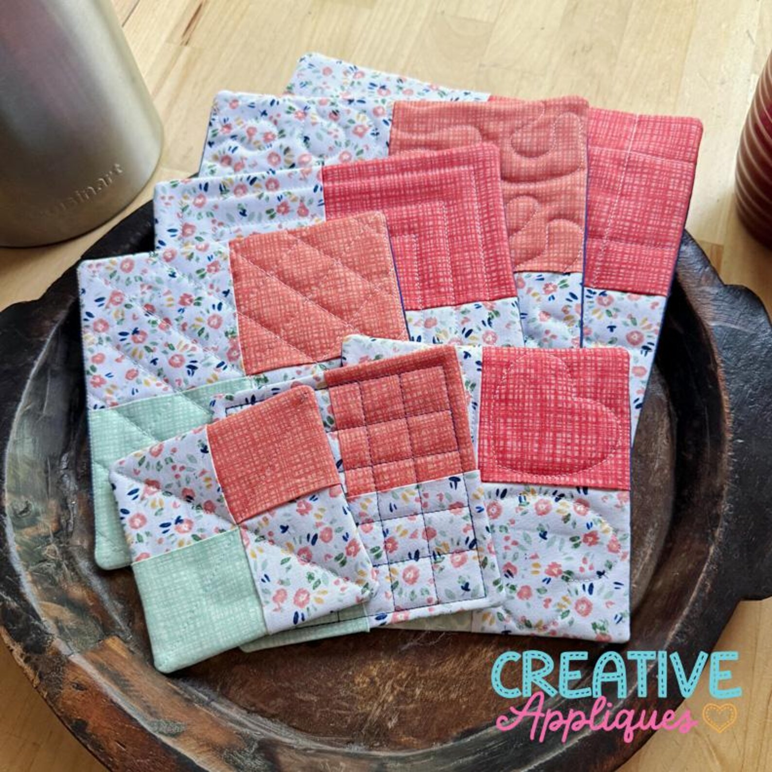 5 Fabric Coasters in the Hoop Design, Machine Embroidery Design Project ...