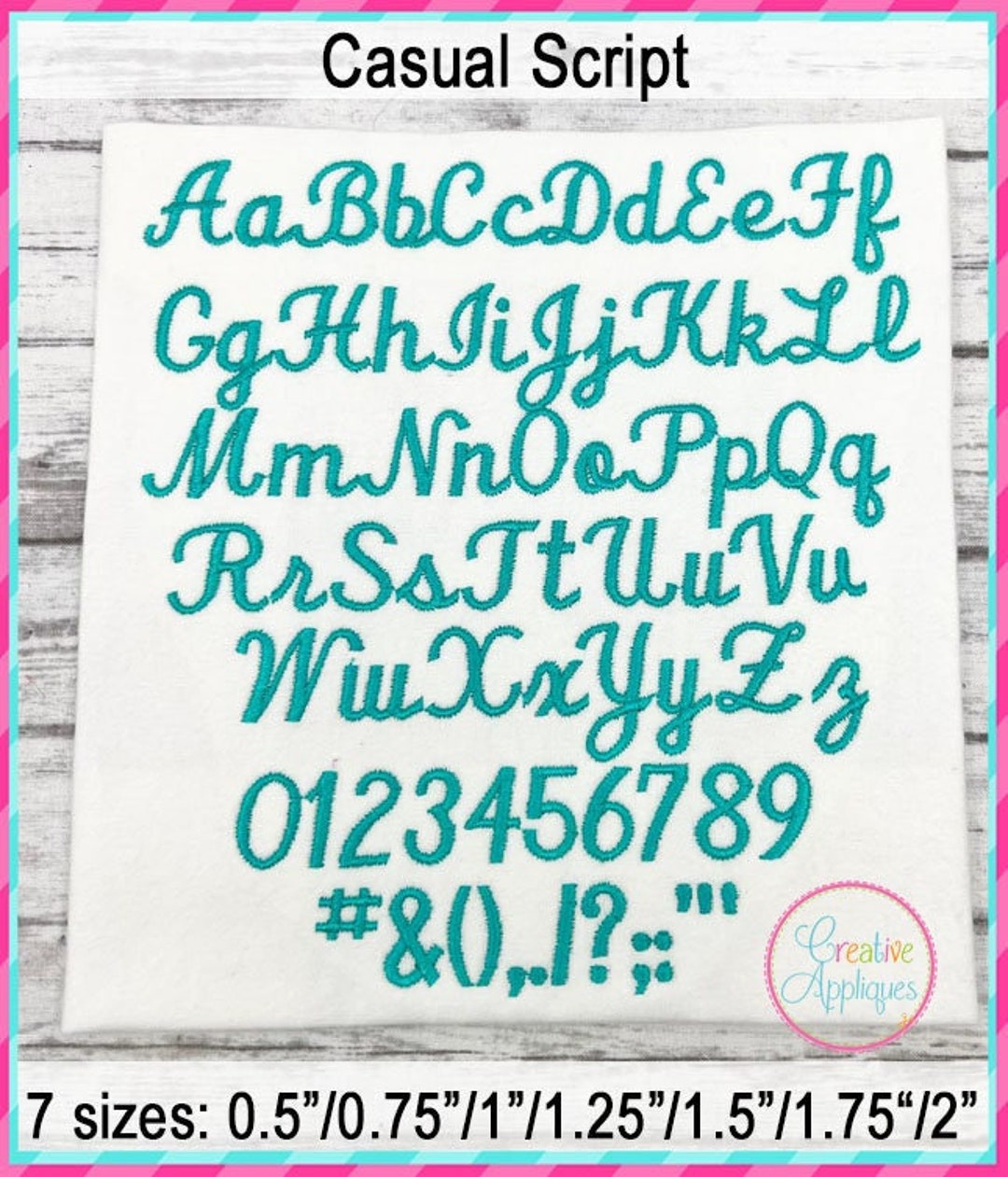 7 Sizes Casual Script Embroidery Alphabet Font Digital Machine ...