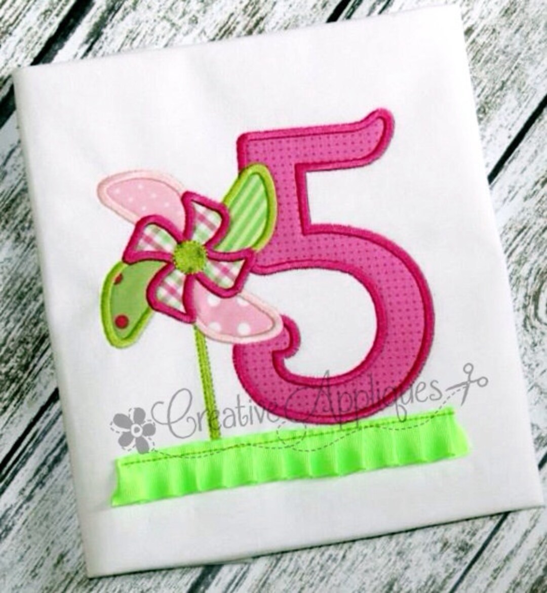 Pinwheel Five Fifth 5 5th Birthday Number Digital Machine Embroidery ...
