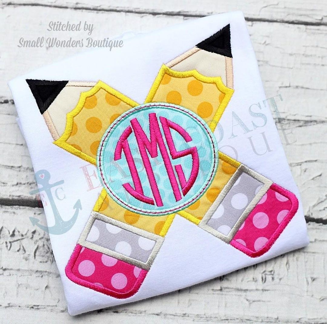 Pencils Monogram Applique Design, Machine Embroidery Design, Machine ...
