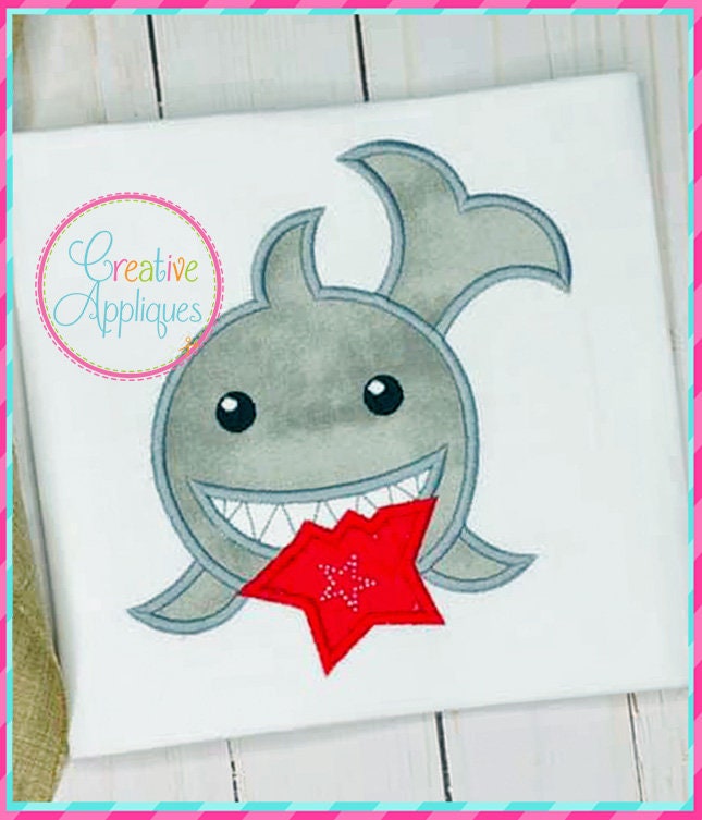 Shark Star Digital Machine Embroidery Applique Design 4 Sizes, Shark ...