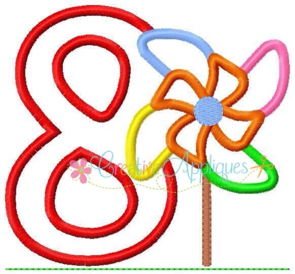 Pinwheel Eight Eighth 8 8th Birthday Number Digital Machine Embroidery ...