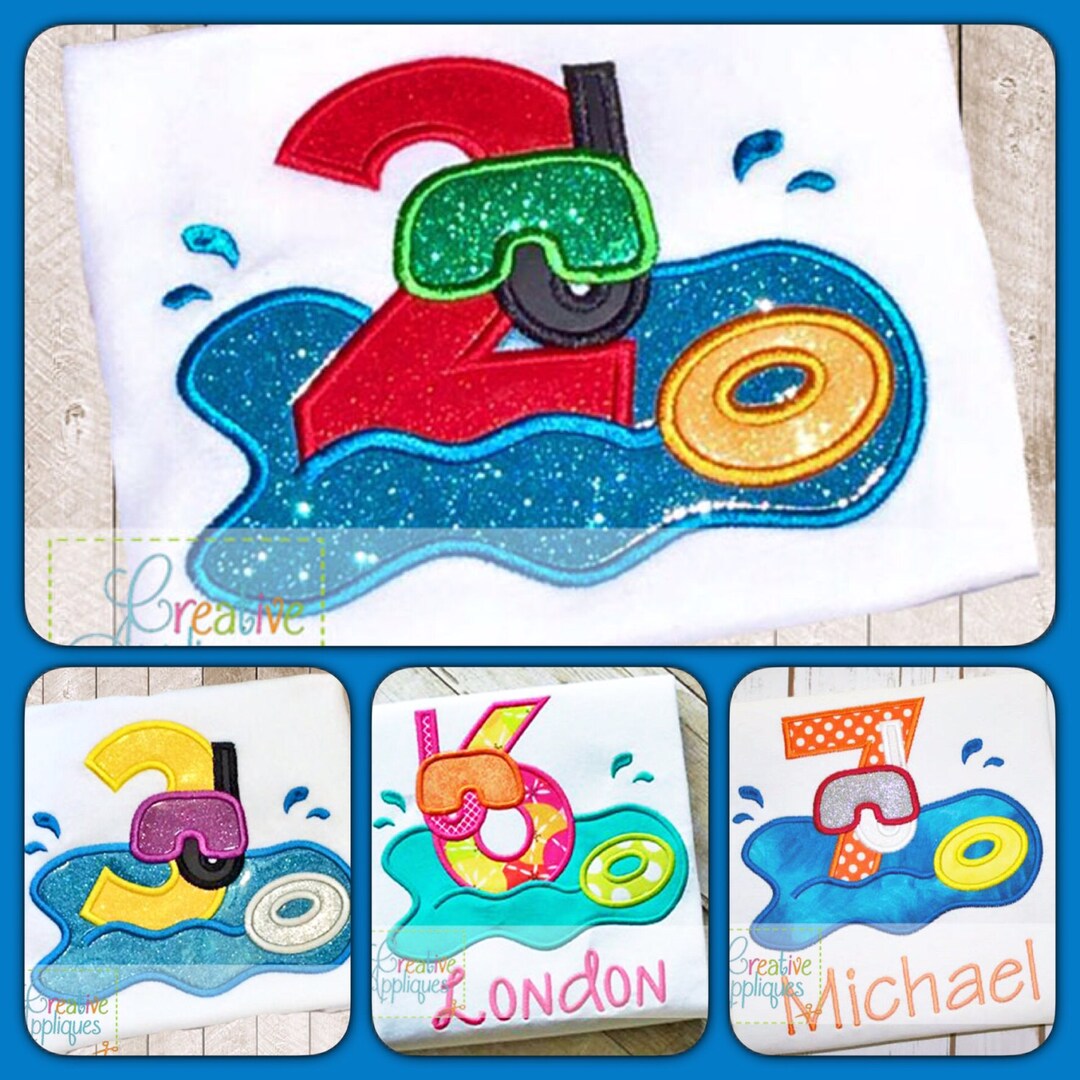 Swim Pool Party Numbers Birthday Set Applique Digital Machine ...