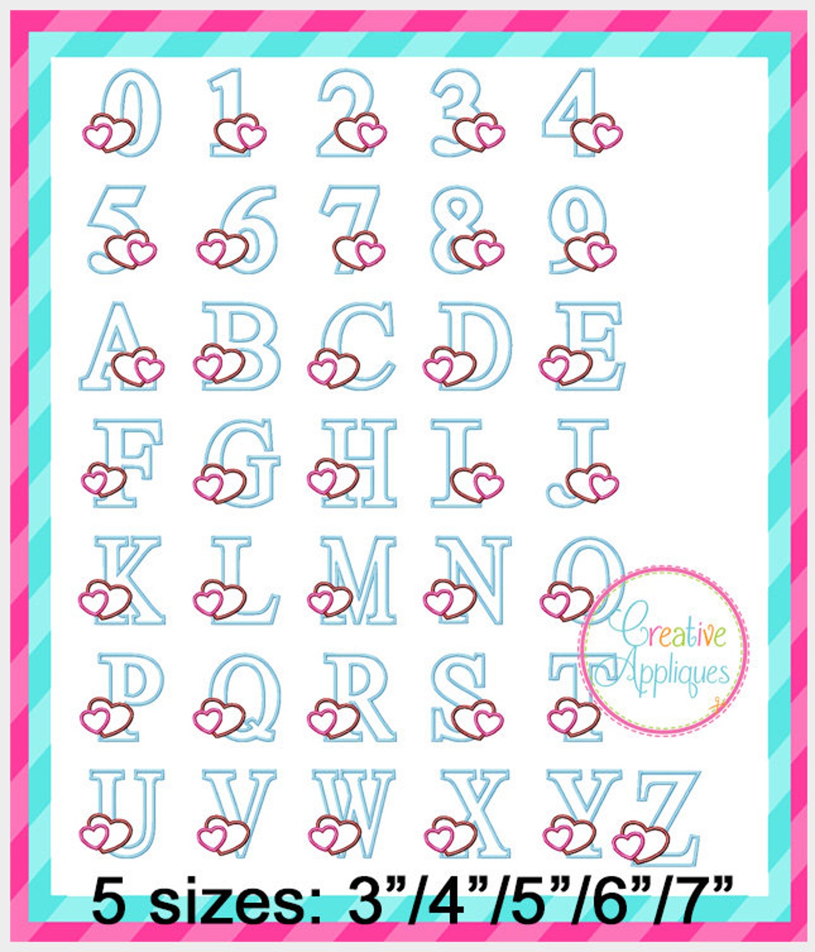Applique Alphabet With Hearts Letter Set A-Z Numbers Machine | Etsy
