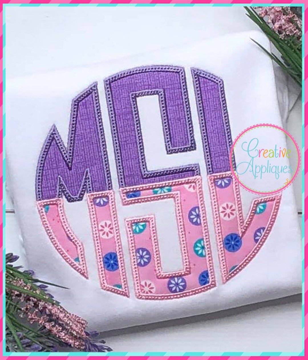 Split 3 Letter Circle Applique Monogram Embroidery Alphabet Font ...