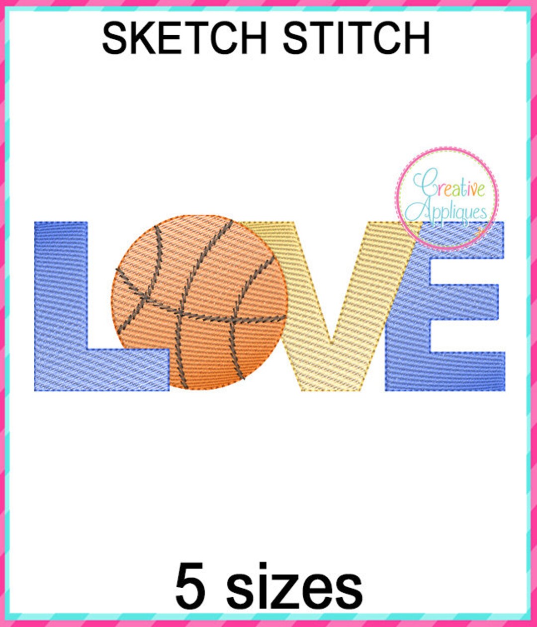 Love Basketball Sketch Stitch Machine Embroidery Design 5 Sizes - Etsy